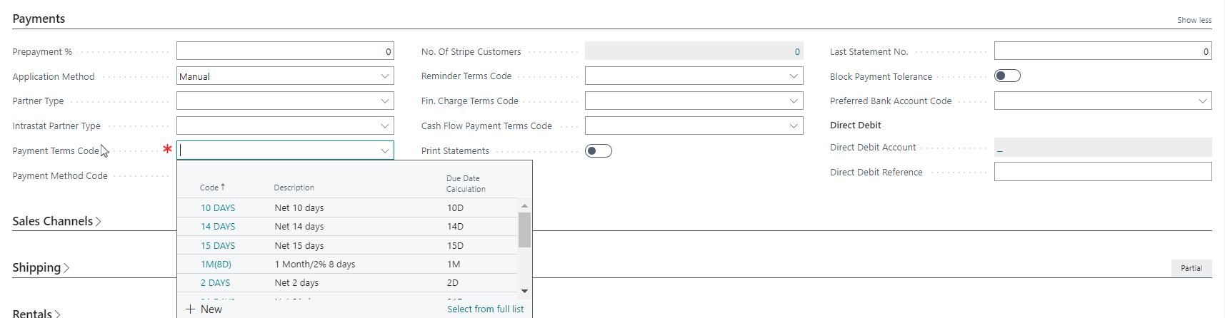 Set up a new customer