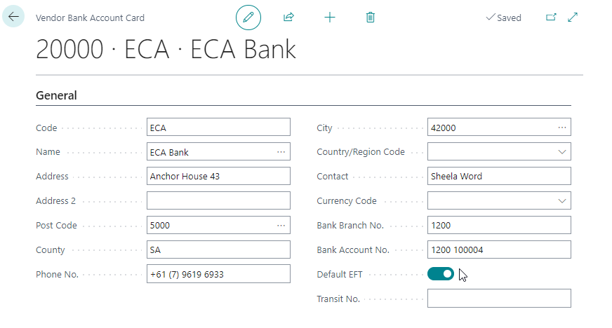 Set up your vendor for EFT payments