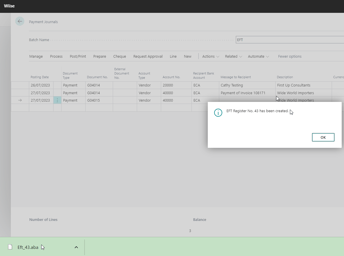 Use a payment journal to create EFT payments