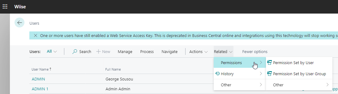 Set up users in Wiise