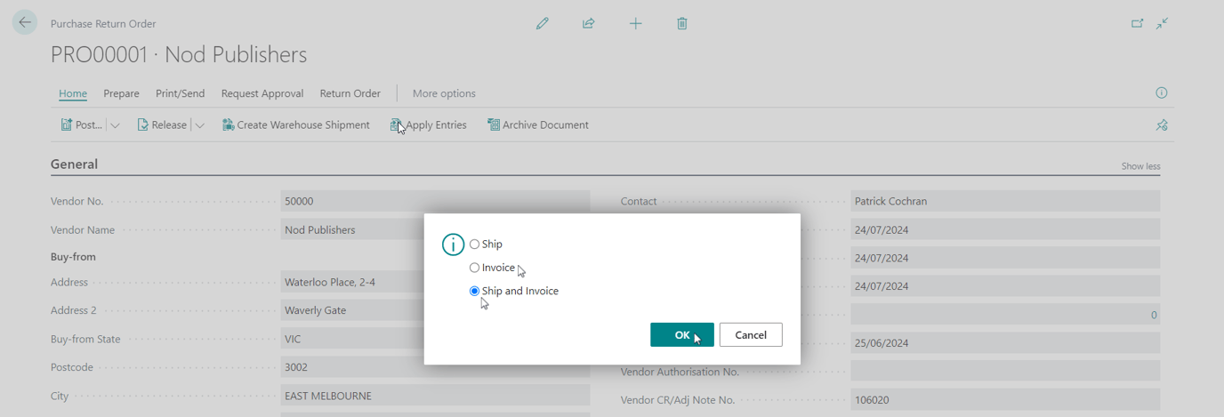 Set up a purchase credit memo