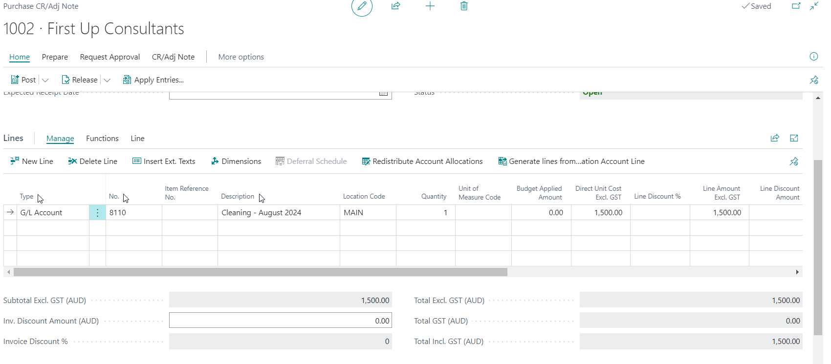 Set up a purchase credit memo