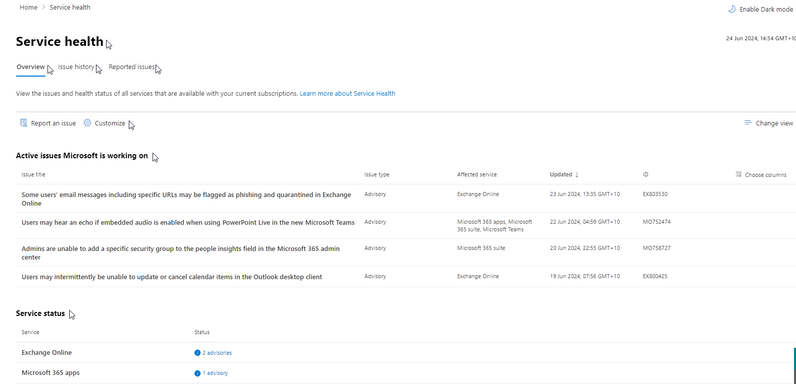 Get alerts on Microsoft 365 Service Health