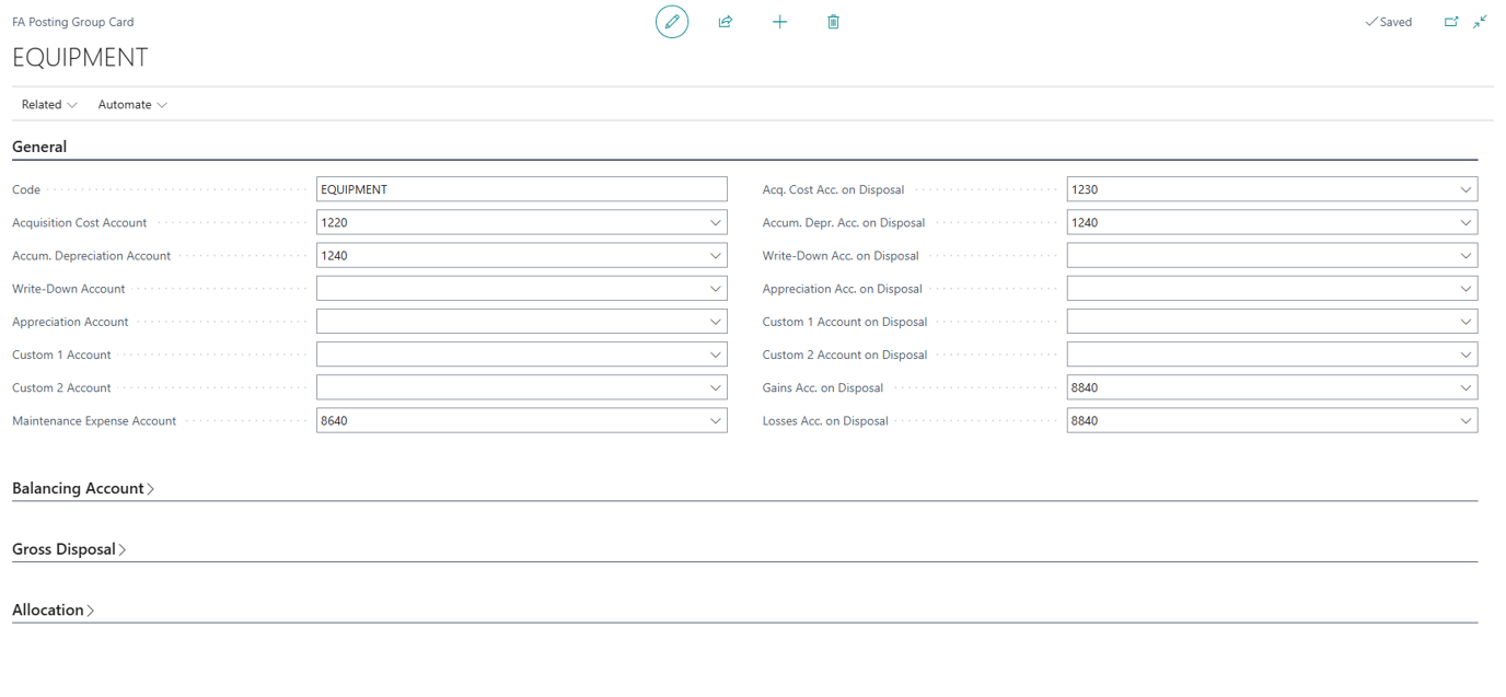 Set up fixed asset posting groups