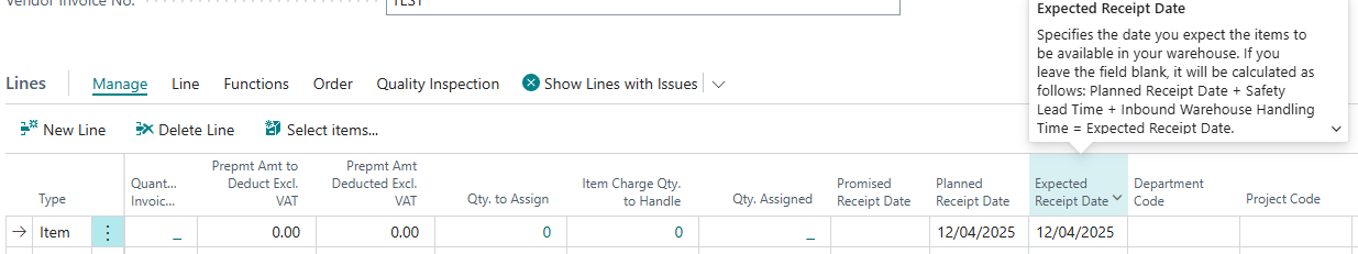 Update the Delivery Date on a Purchase Order